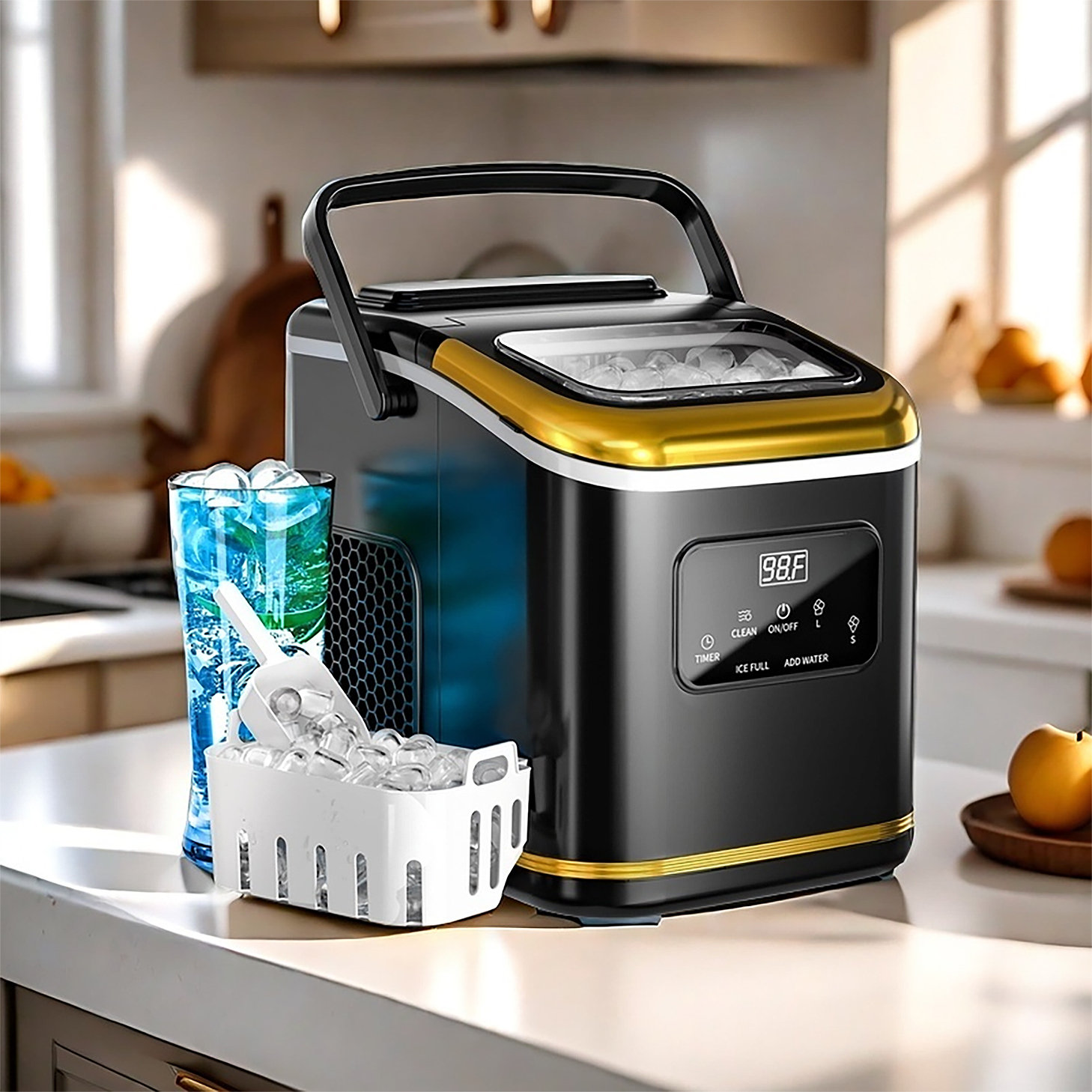 Antarctic Star Ice Maker Countertop, 2 Sizes 9 Bullet Ice Cubes, 26Lbs ...