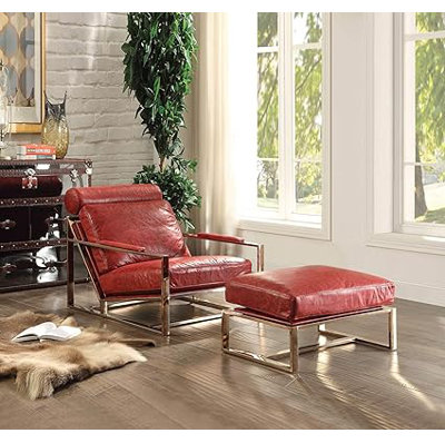 Lefancy.net Lefancy 29" X 48" X 29" Antique Red Leather Accent Chair ...