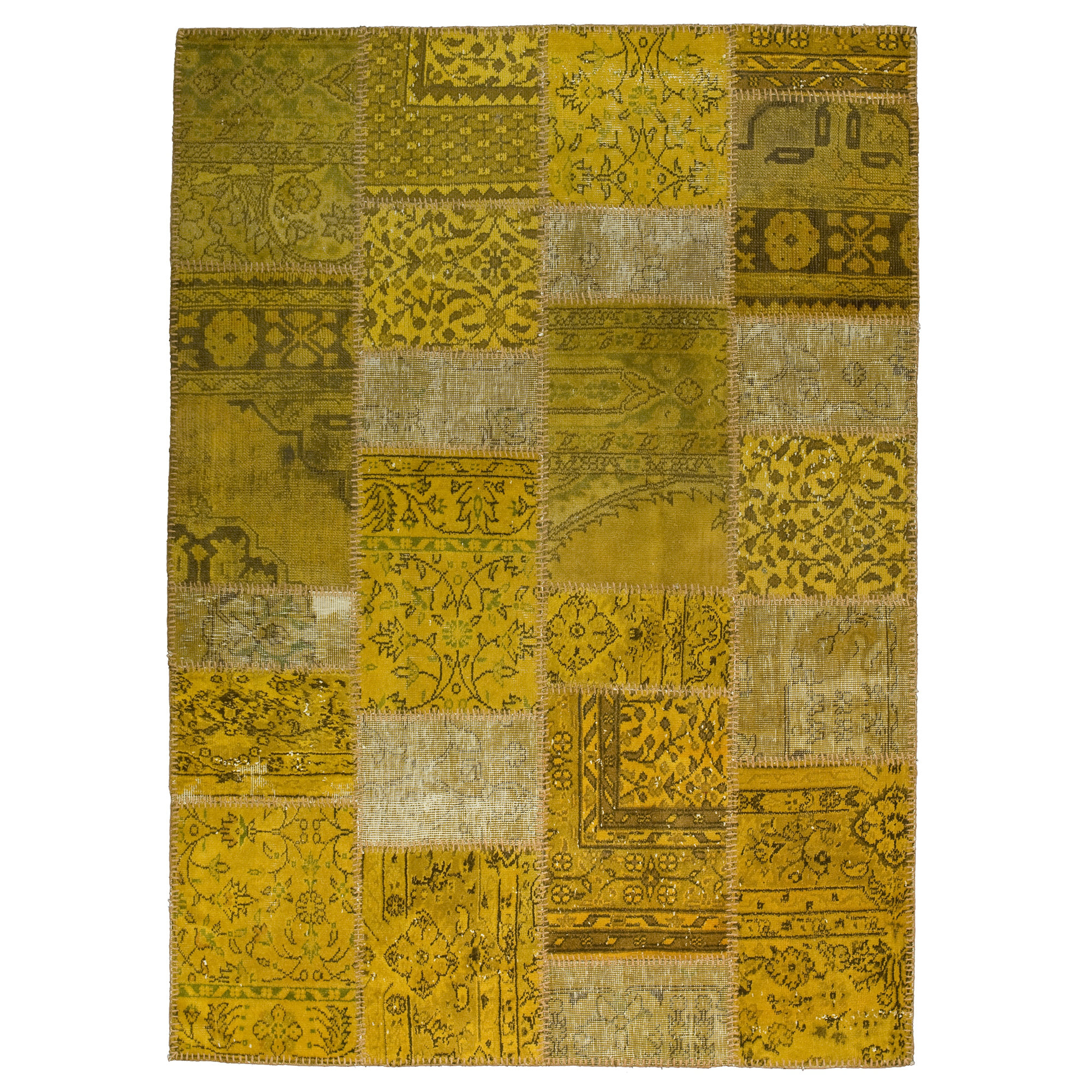 Asia Minor Carpets One-of-a-Kind Patchwork Hand-Knotted Wool Yellow Rug ...