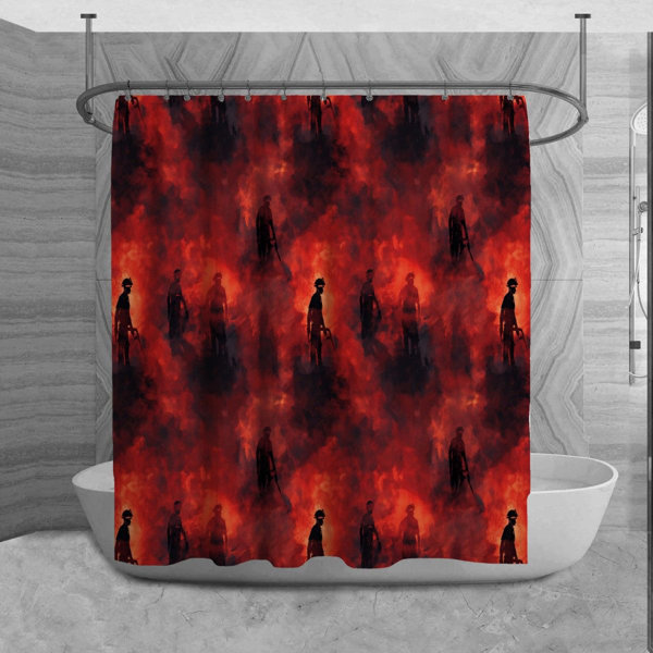 Bless international Firefighter Shower Curtain Fire Bathroom Decor Red ...
