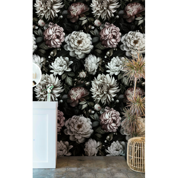 Lark Manor Dark Elegant Floral Wallpaper Bryelle Peel & Stick Botanical ...