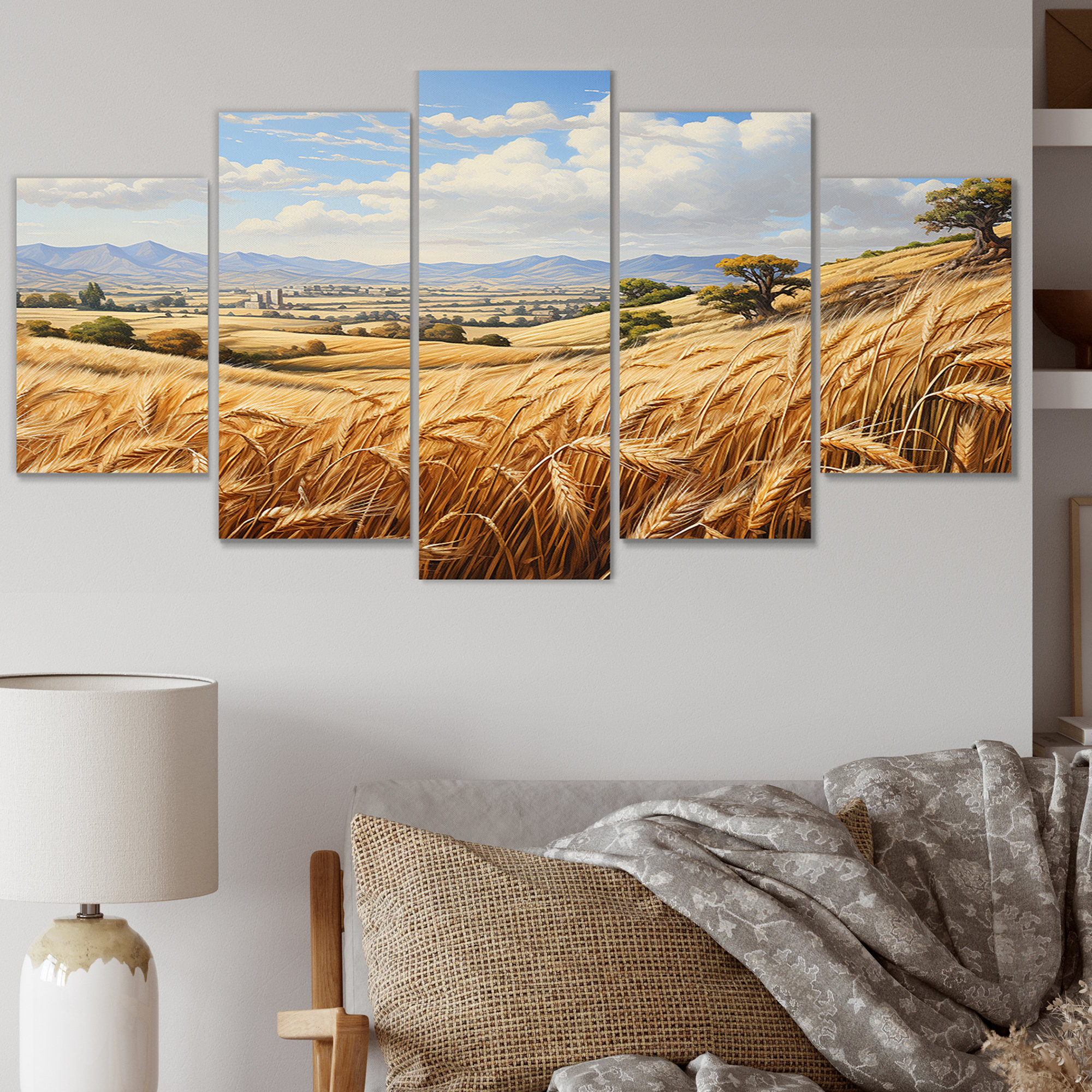 Design Art Wheatfield On A Summers Day Rural Farmland - Meadow Canvas ...