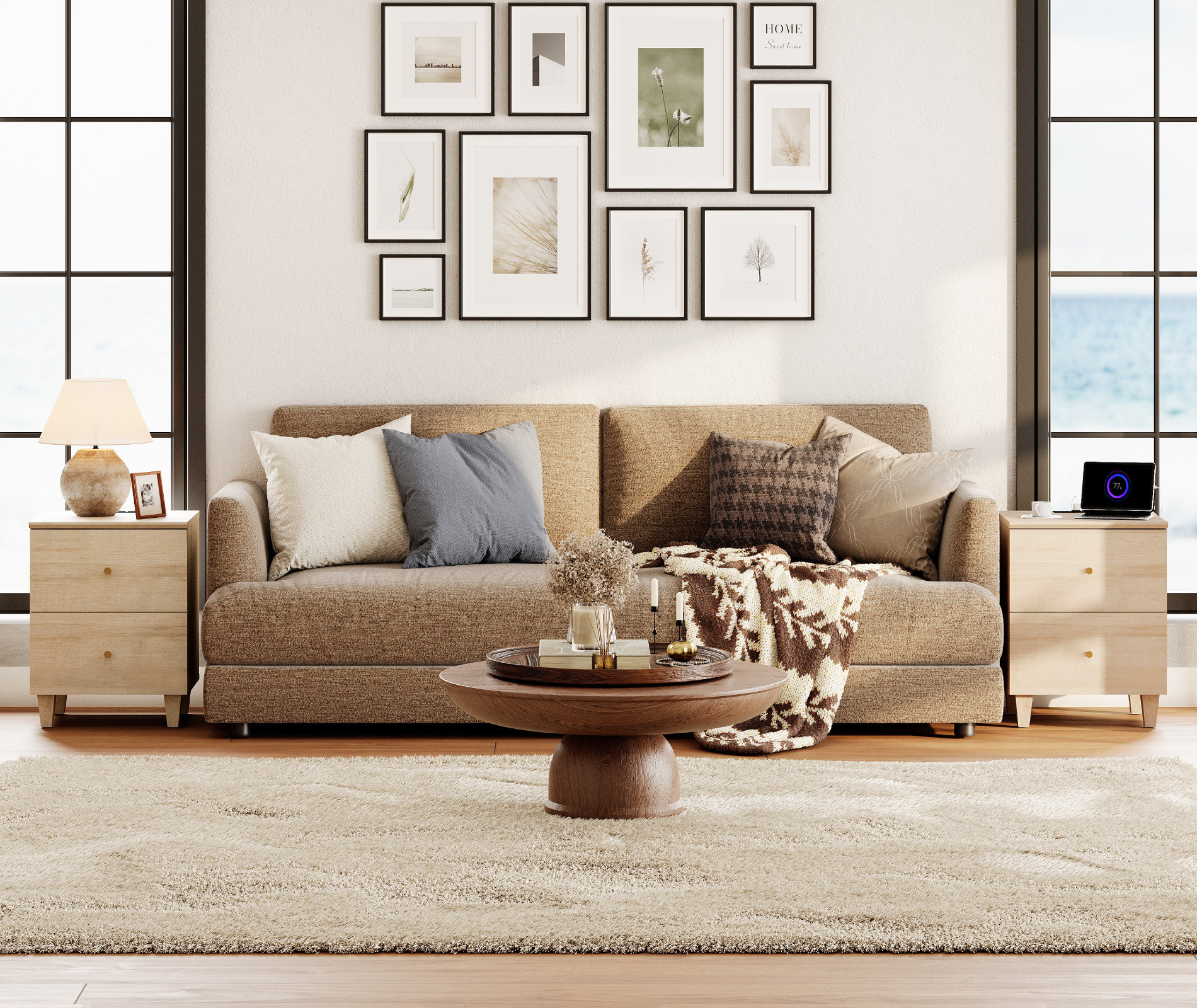 Loon Peak Set Of 2 End Tables With Charging Stations, 2-Drawer Sofa ...