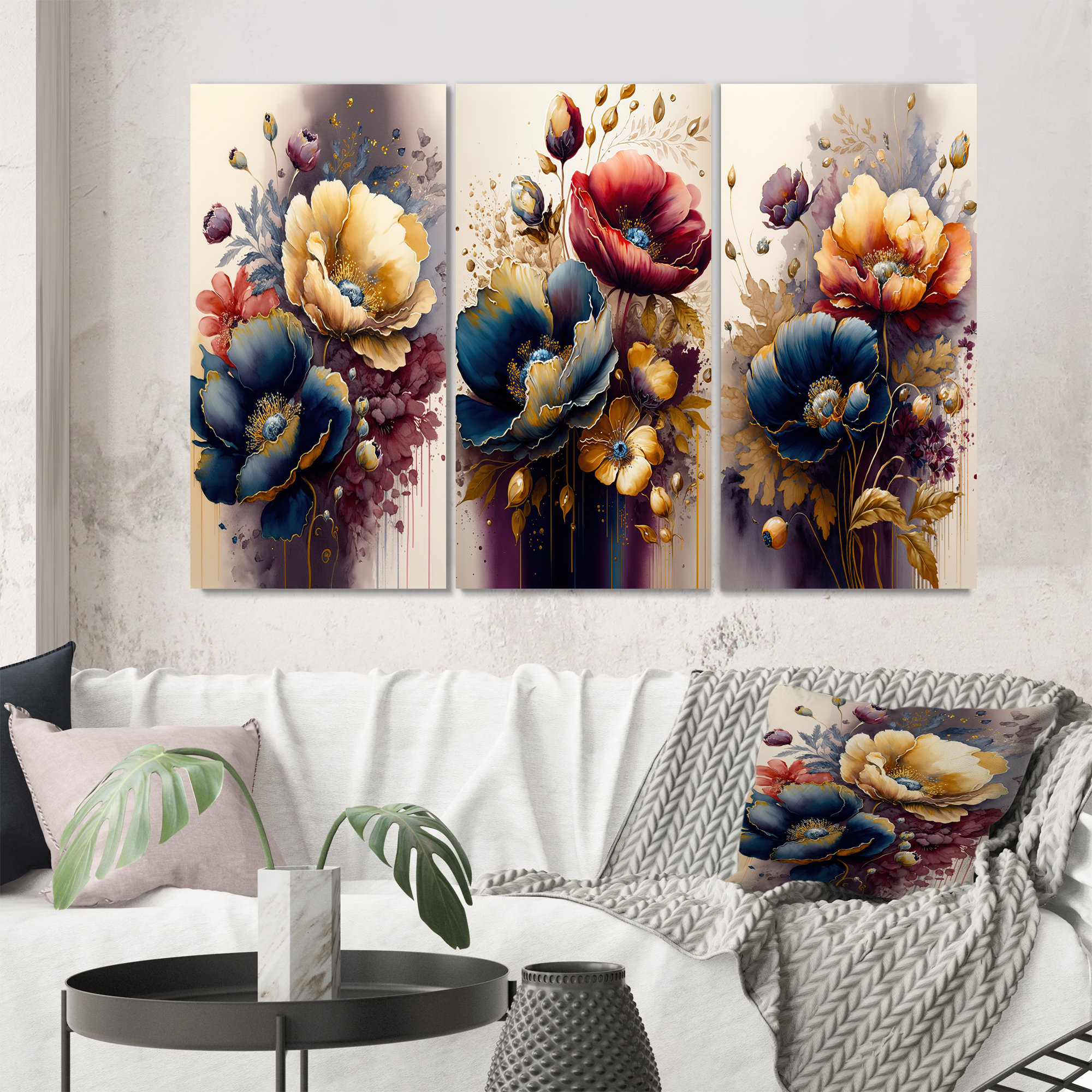 Red Barrel Studio® " Night Shade Poppy Floral Design " 3 - Pieces on ...