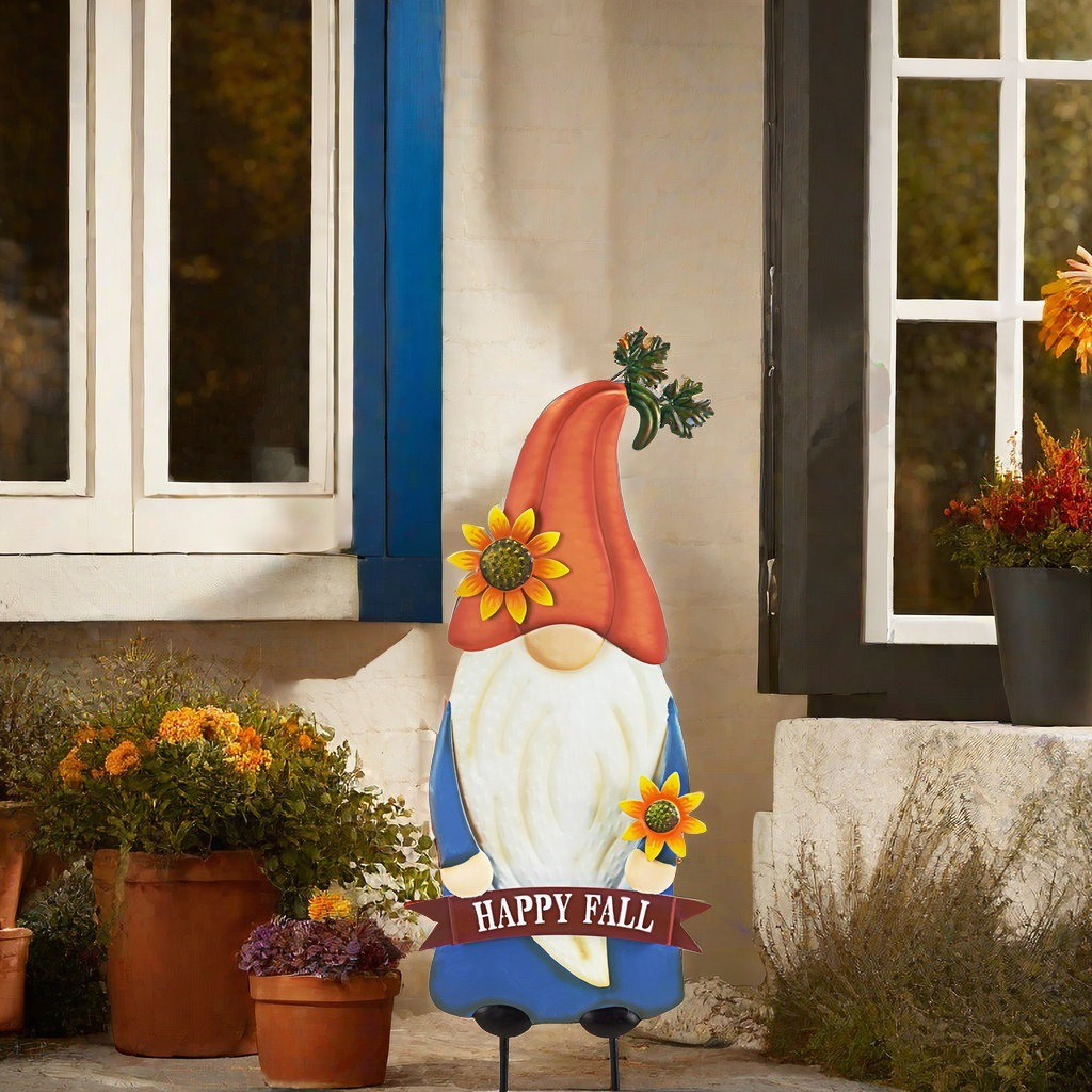 The Holiday Aisle® Fall Decor Harvest Gnome and Pumpkin Garden Stakes ...