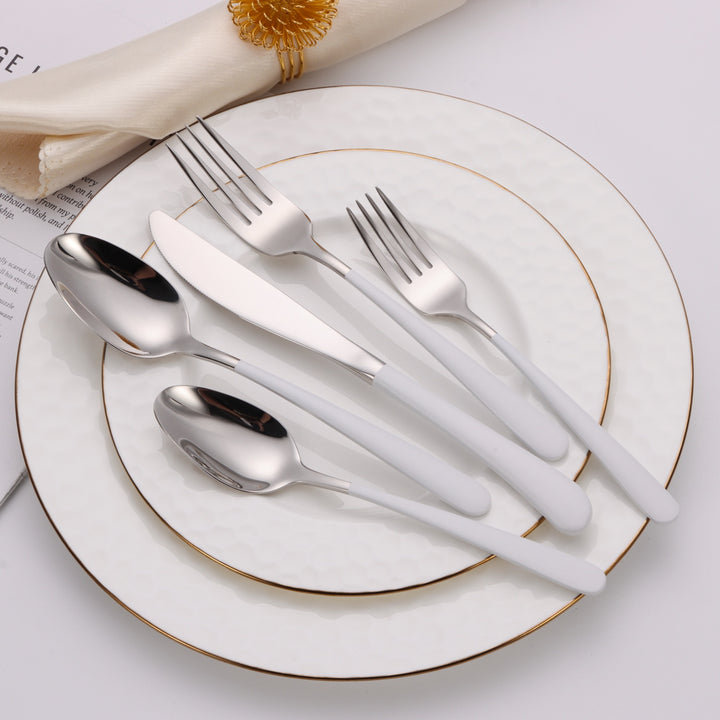 Latitude Run® 20 Pc Flatware Set Silver with White Colorblock Handles ...