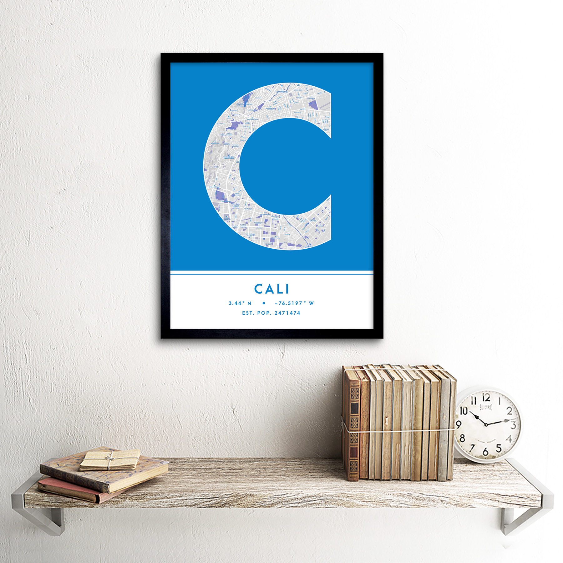 Wee Blue Coo Cali Colombia City Map Blue Colour Block Modern Typography ...