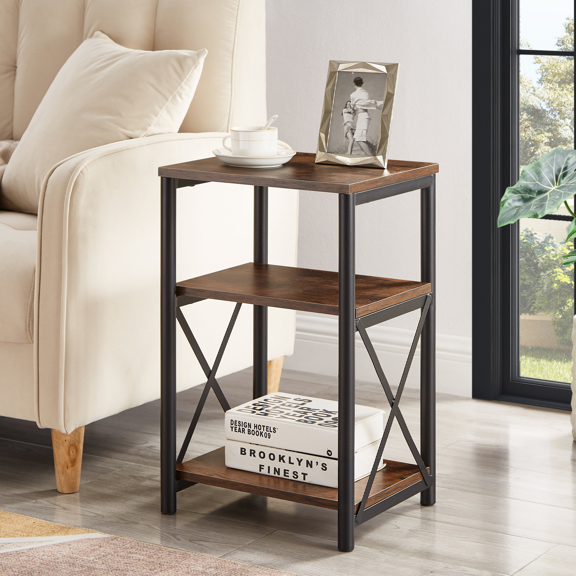 17 Stories Table de bout avec tablettes de rangement à 3 niveaux, table ...