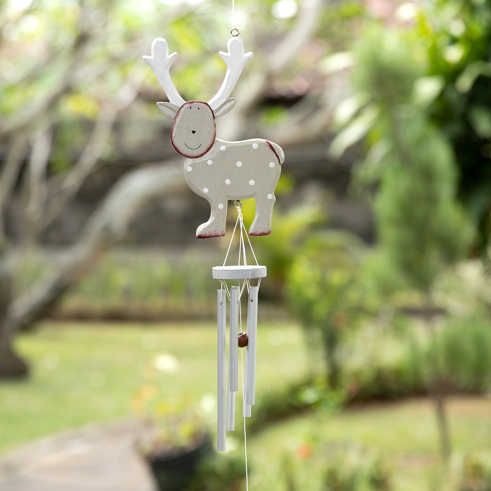 The Holiday Aisle® Handmade Delightful Reindeer Wood Wind Chime | Wayfair