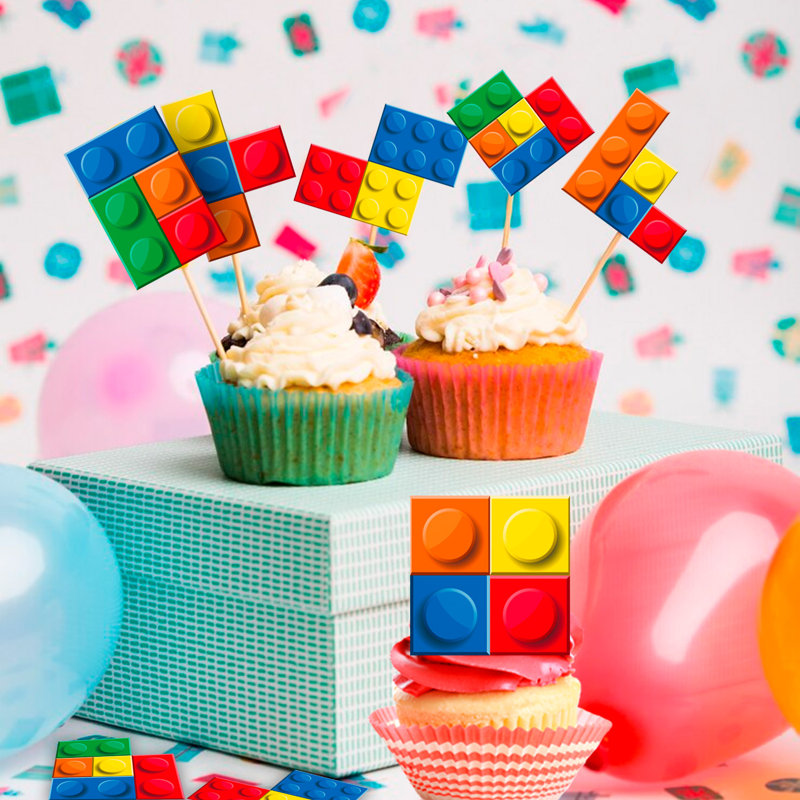 The Party Aisle™ Building Blocks Cake Topper, 24 Pcs Building Block ...