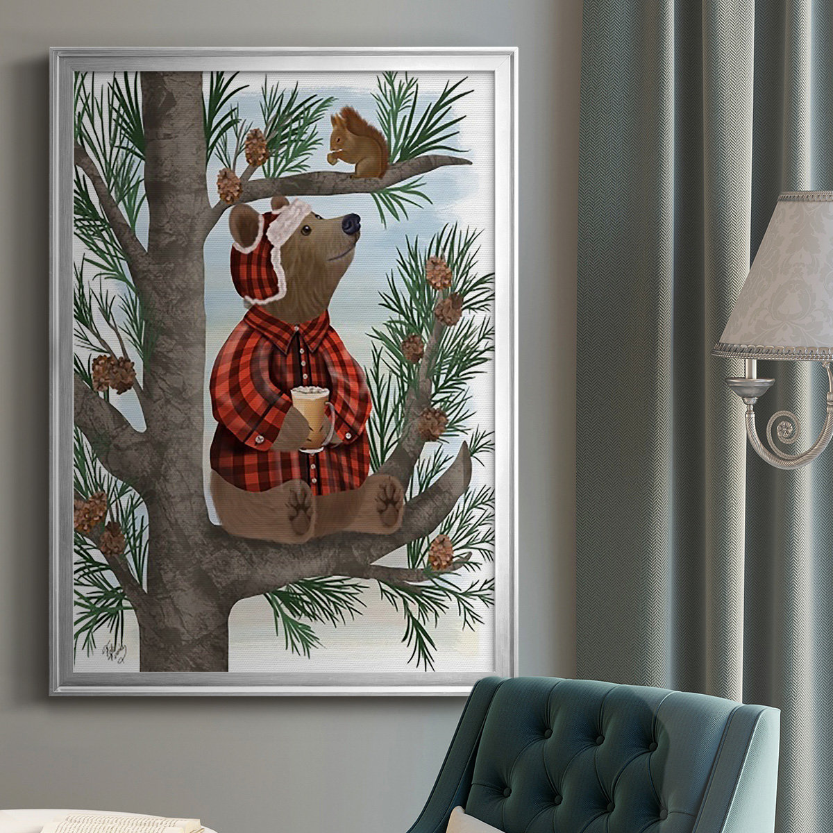 Trinx Lumberjack Bear Pine Tree Coffee Break Premium Framed Print ...