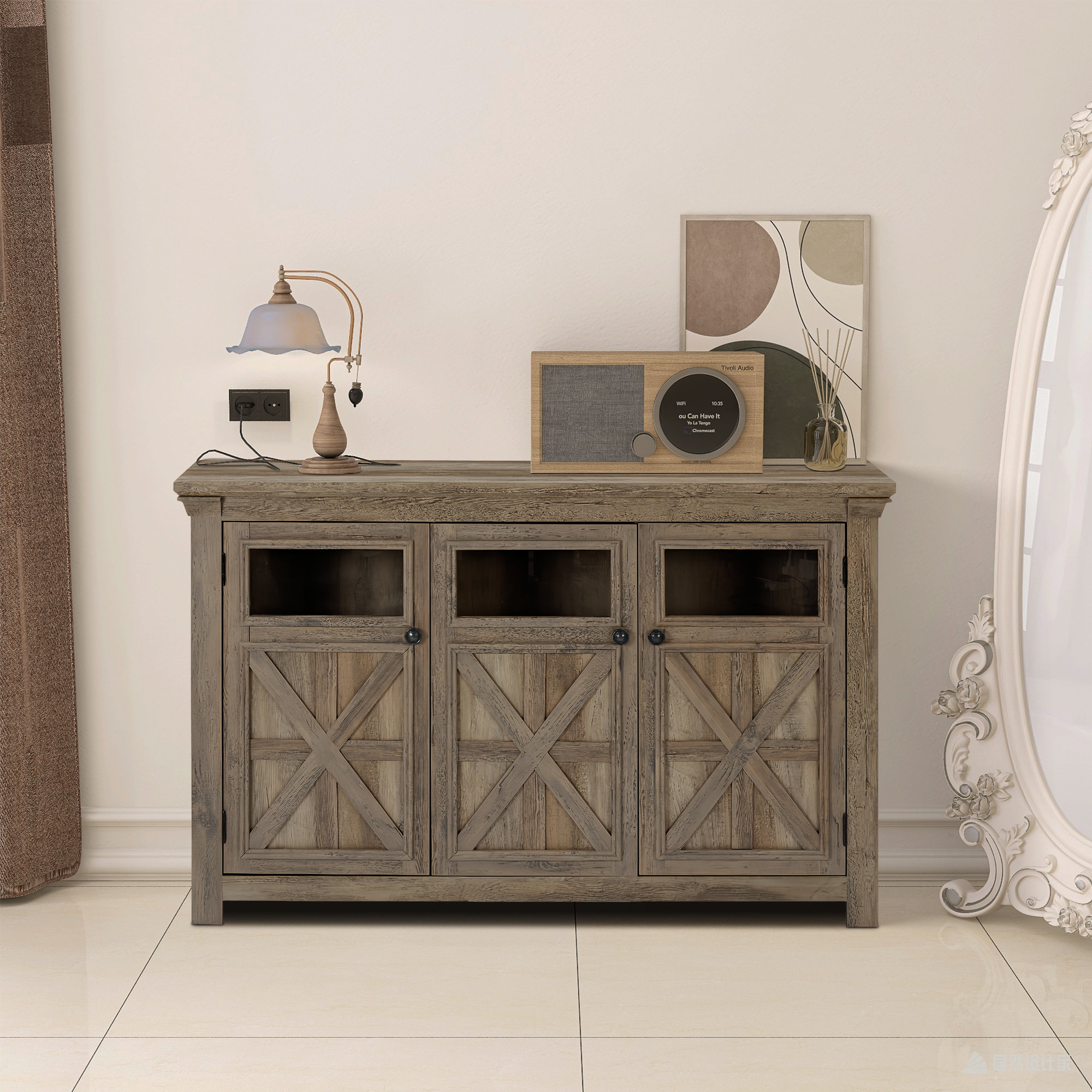 August Grove® Farmhouse Tv Stand Console Table With Storage Cabinets ...