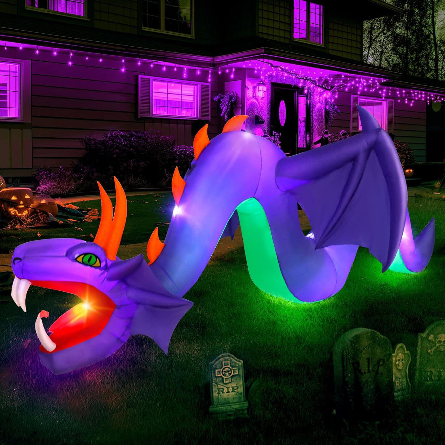 The Holiday Aisle® 12ft Halloween Inflatable Dragon Open Mouth Sharp ...