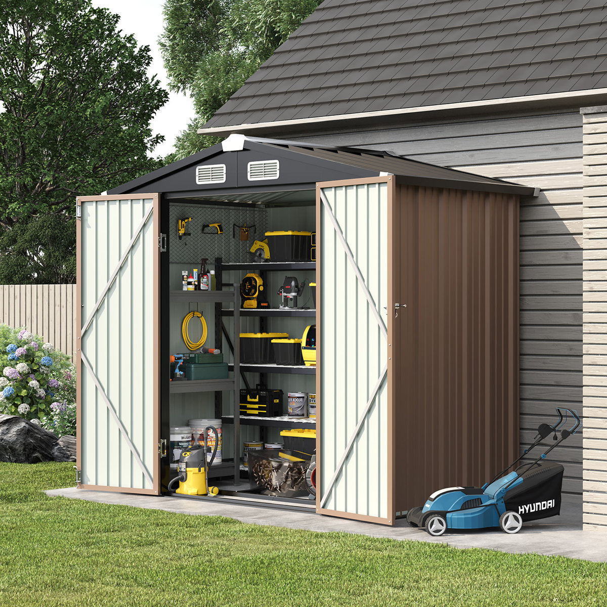 JolyDale 6.4 Ft. W X 4.0 Ft. D Metal Storage Shed With Metal Base Frame ...