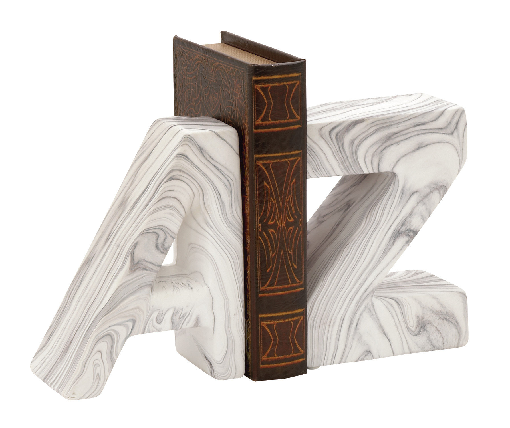 CosmoLiving by Cosmopolitan Ceramic A Z Text White Decorative Bookends ...