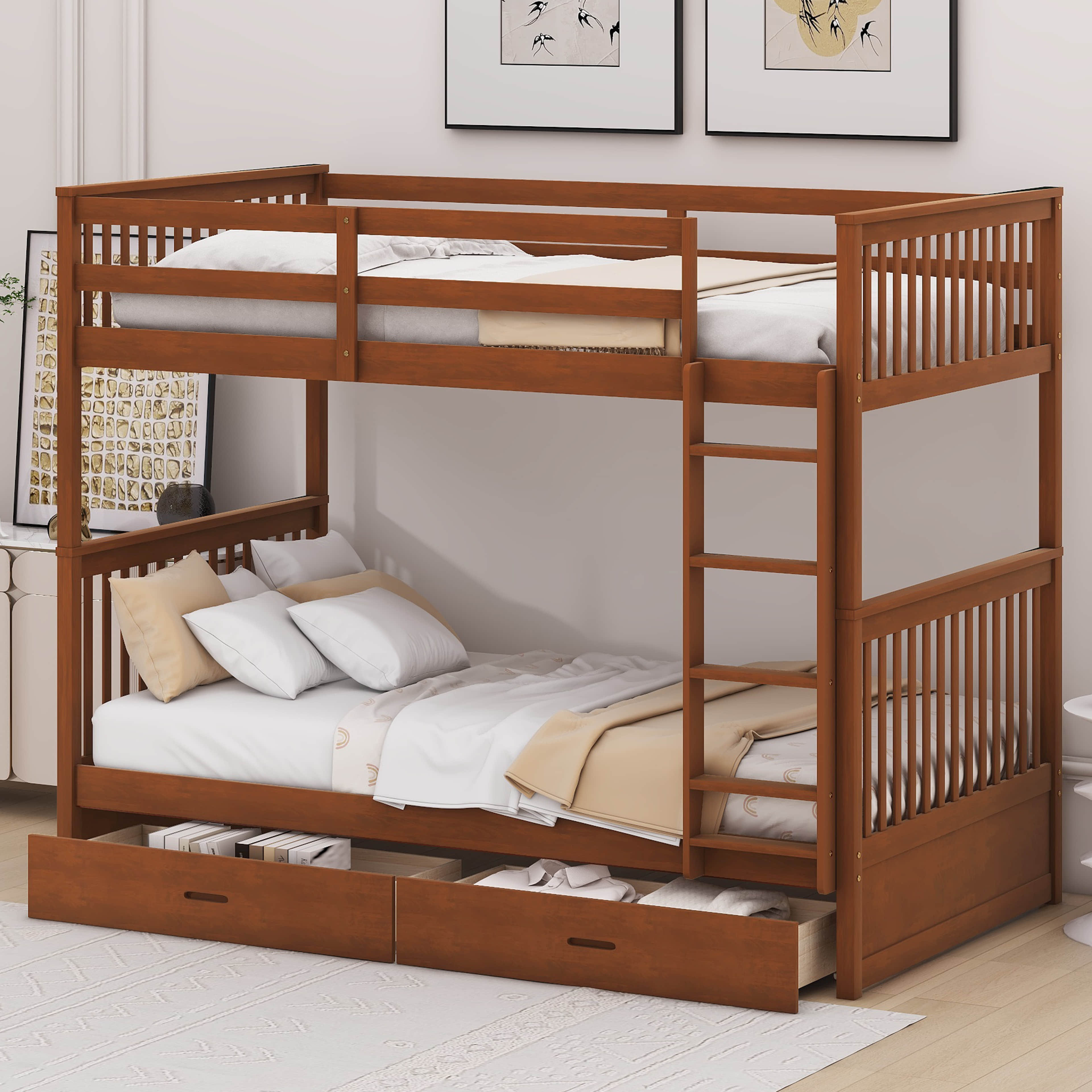 Harriet Bee Bunk Bed With Ladders And Two Storage Drawers | Wayfair