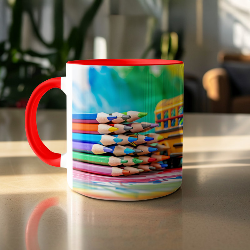 East Urban Home Set of 4 Kids Drawing Style 11oz Accent Mugs – White ...