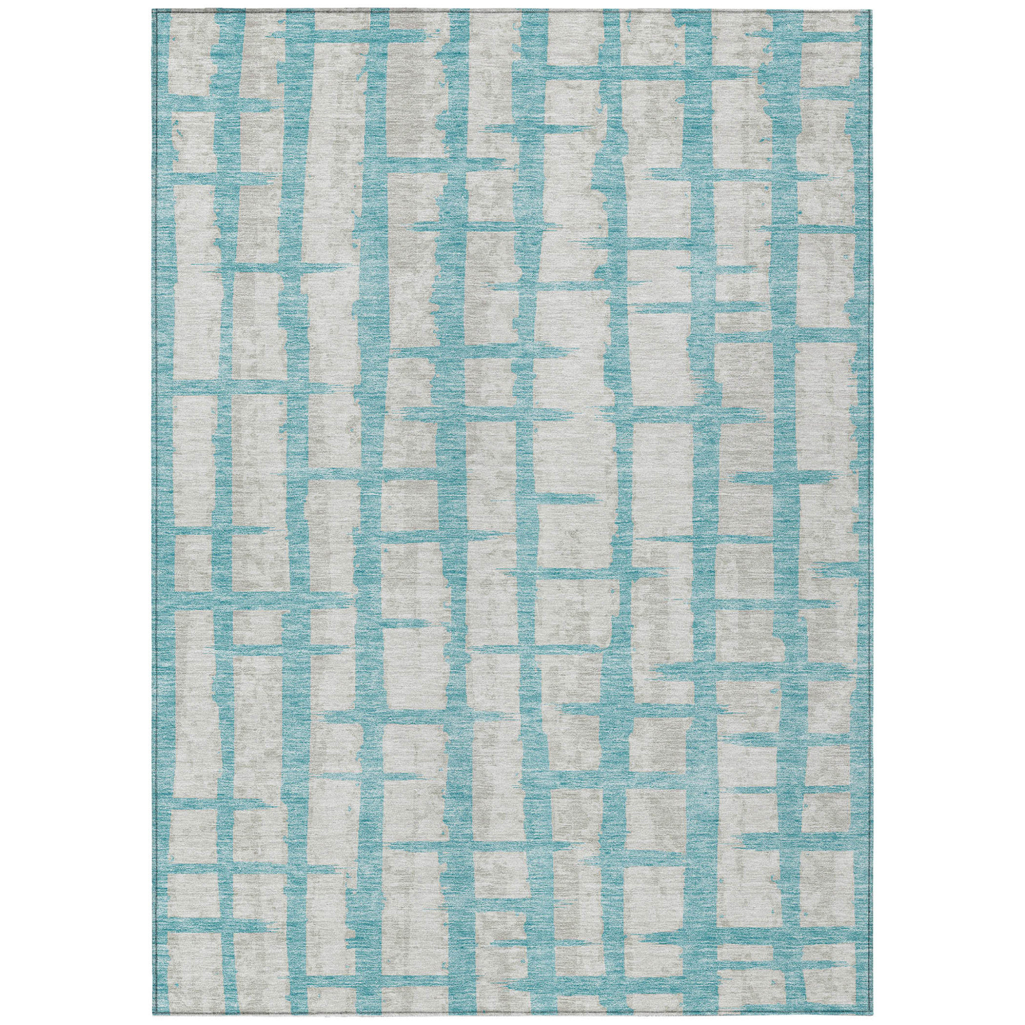 HomeRoots Tapis extérieur lavable rayé bleu sarcelle et gris 5 pi x 8 pi - Wayfair Canada
