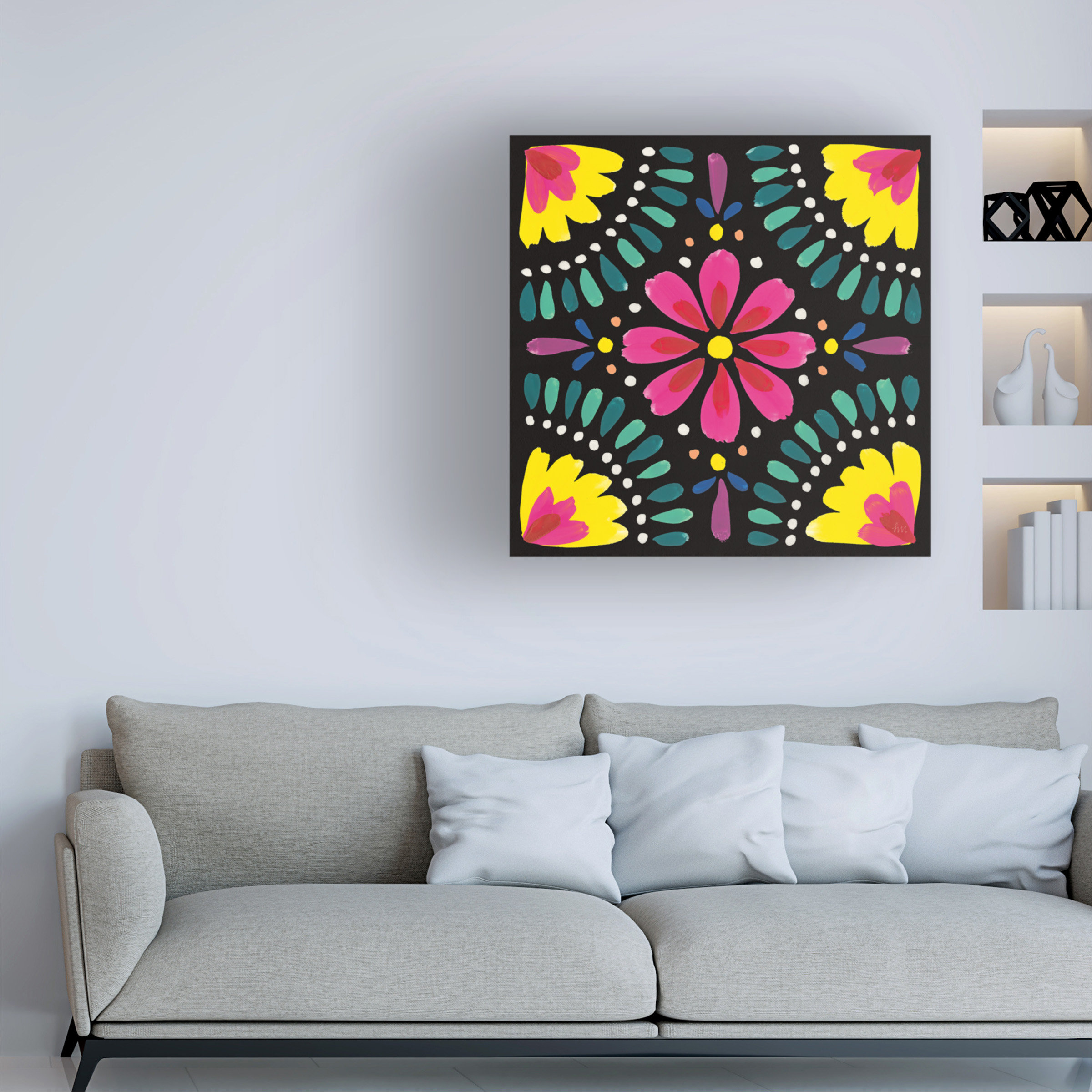 Bungalow Rose Laura Marshall 'Floral Fiesta Tile X' Canvas Art ...