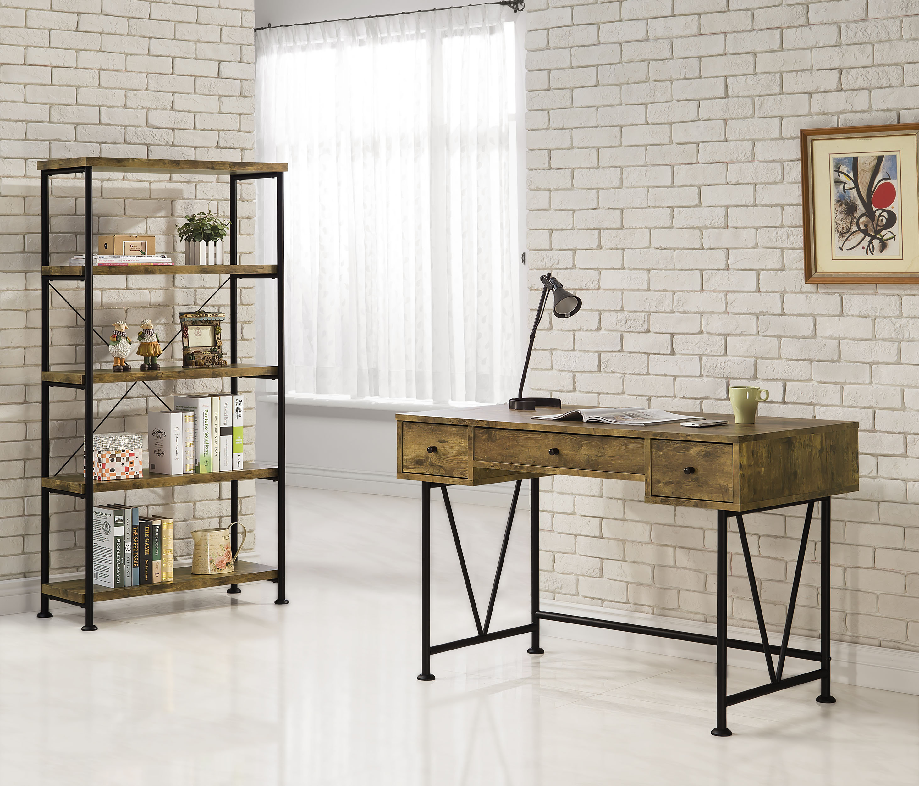 Ebern Designs Analiese 2-piece Computer Desk Bookcase Set Rustic Nutmeg ...