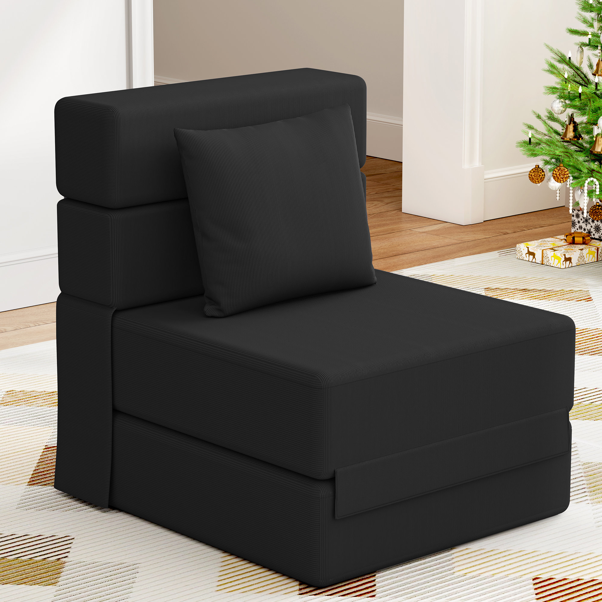 Ebern Designs Convertible Folding Compression Sectional Fabric Sofa ...