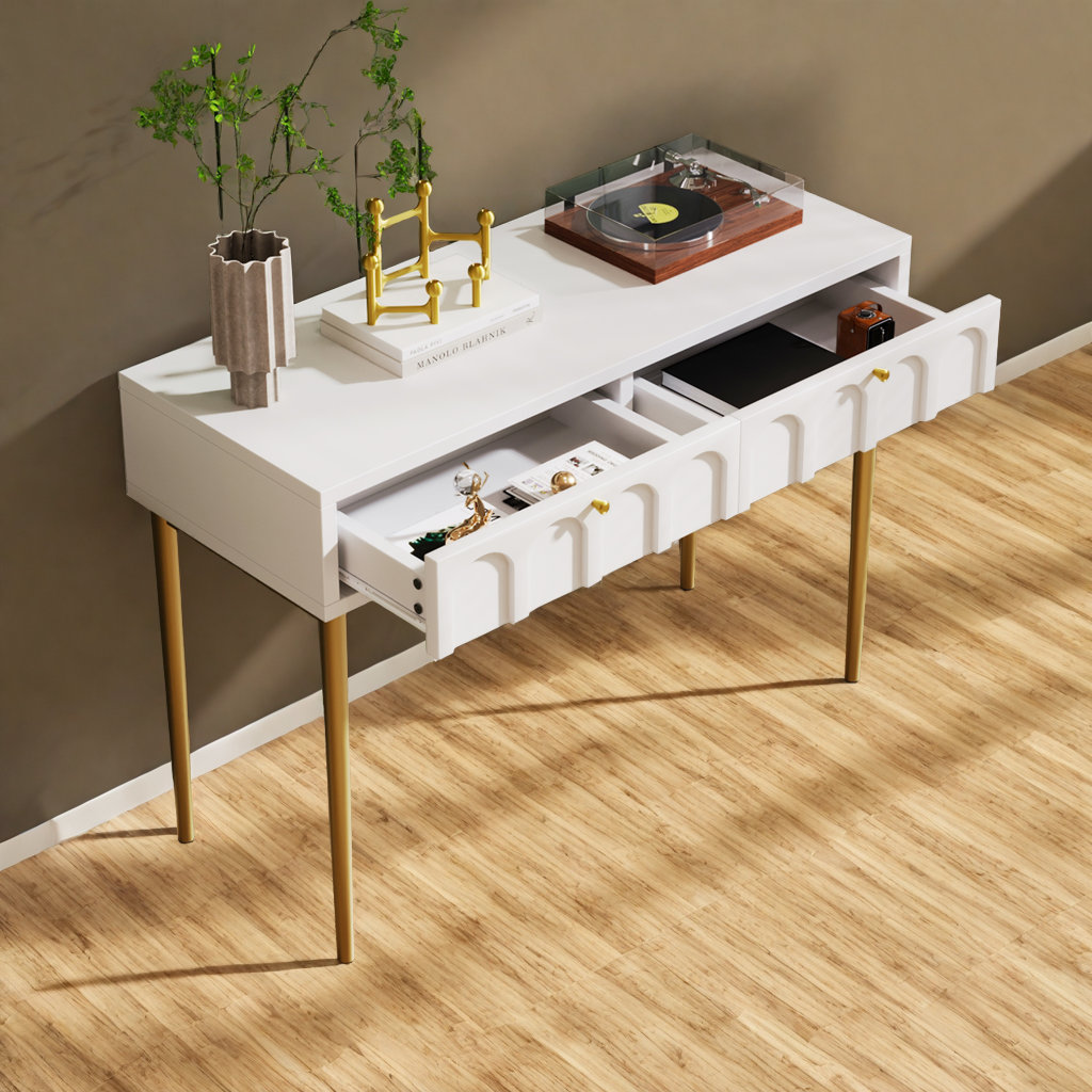 Mercer41 39" Modern Metal-Leg Dressing Table – Double Drawer Vanity ...