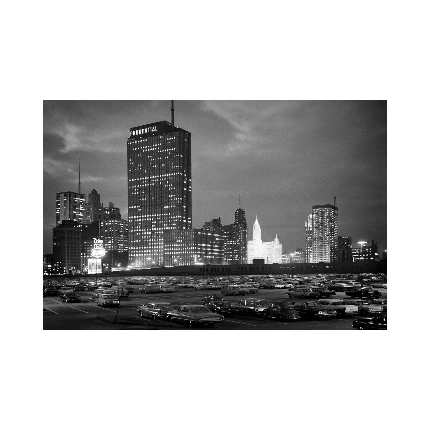 East Urban Home 1960S Night Skyline Of Prudential Building And Brightly ...