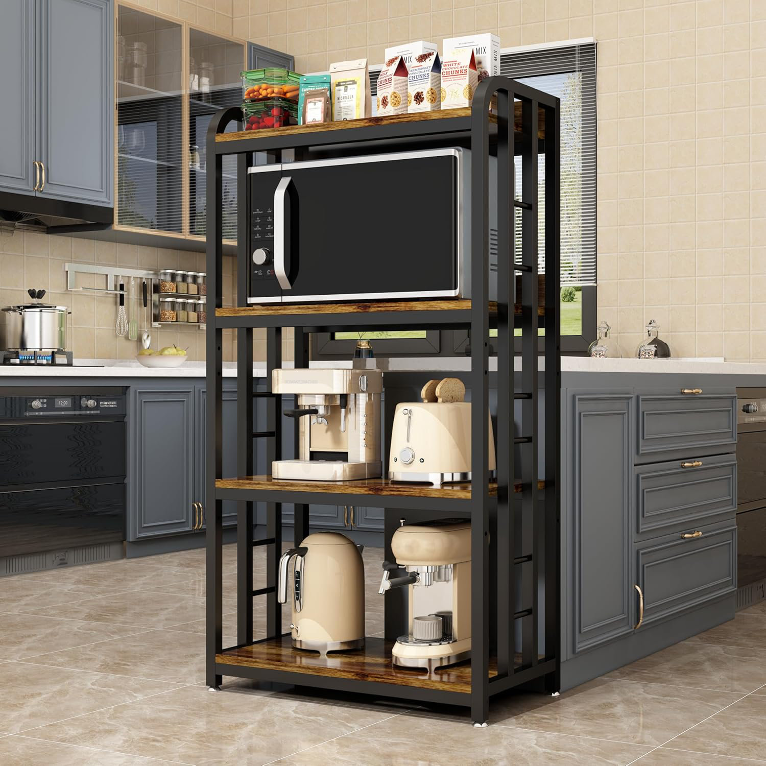 17 Stories 4-Tier Kitchen Baker's Rack With Rolling Wheels, Microwave ...