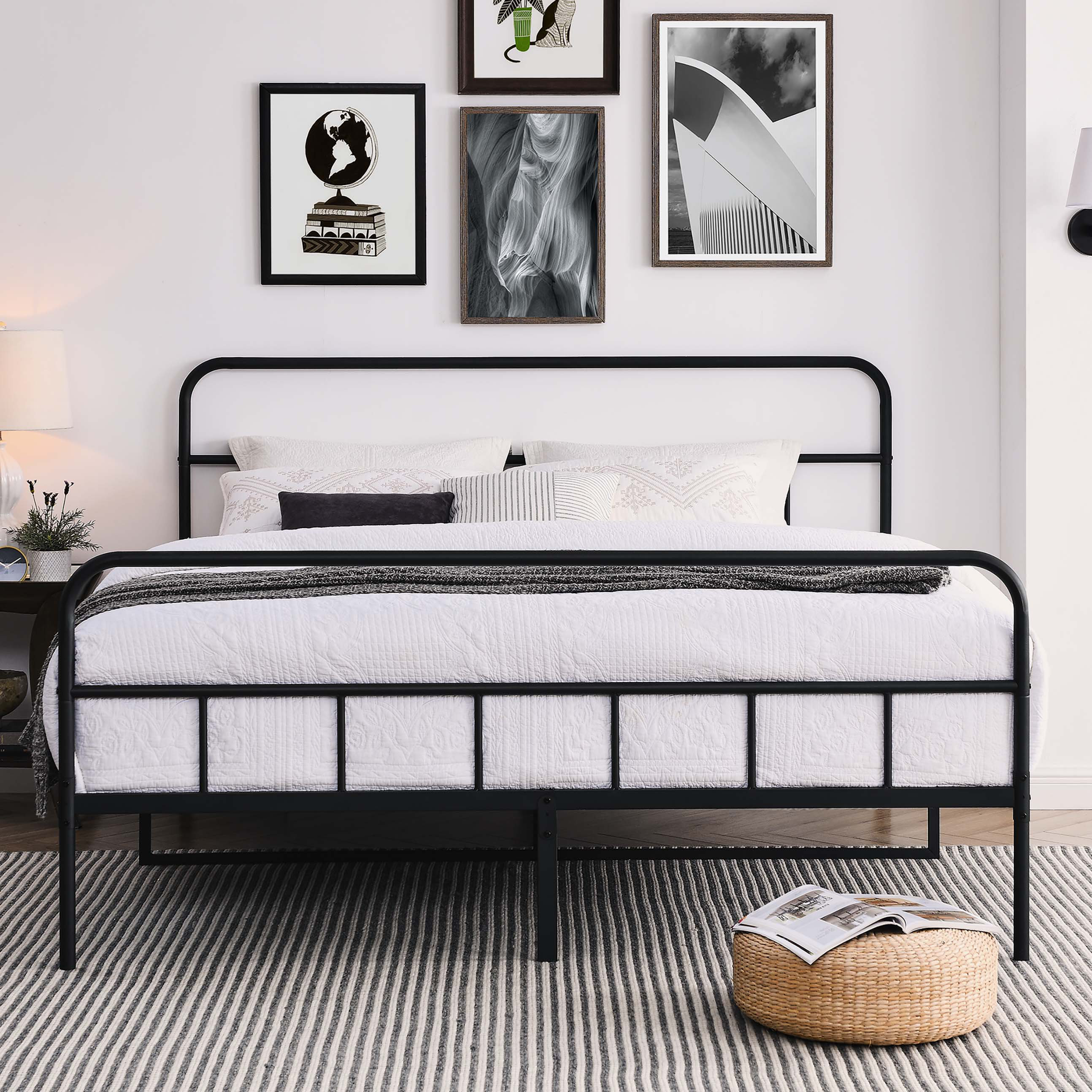 Ebern Designs Wrought Iron Bed Frame, Metal Bed Frame, Iron Platform ...