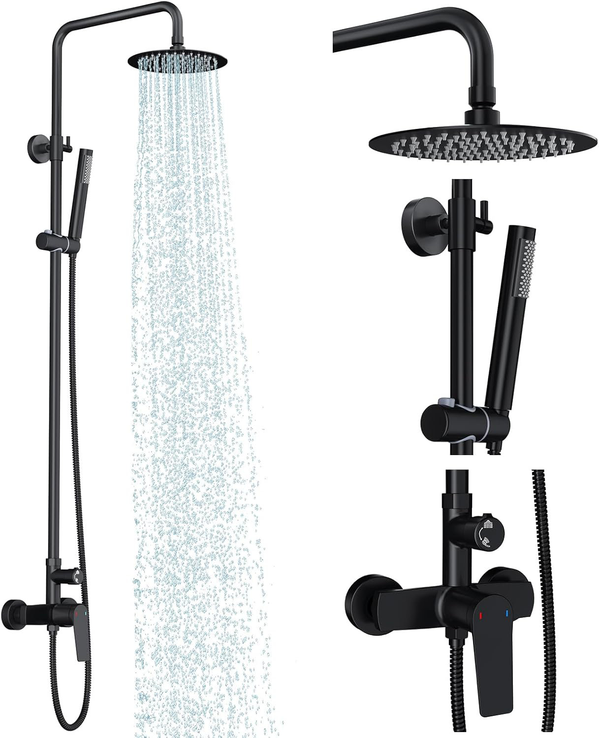 SOLVUR Outdoor Shower Kit Matte Black Single Handle Brass Valve 8 Inch ...