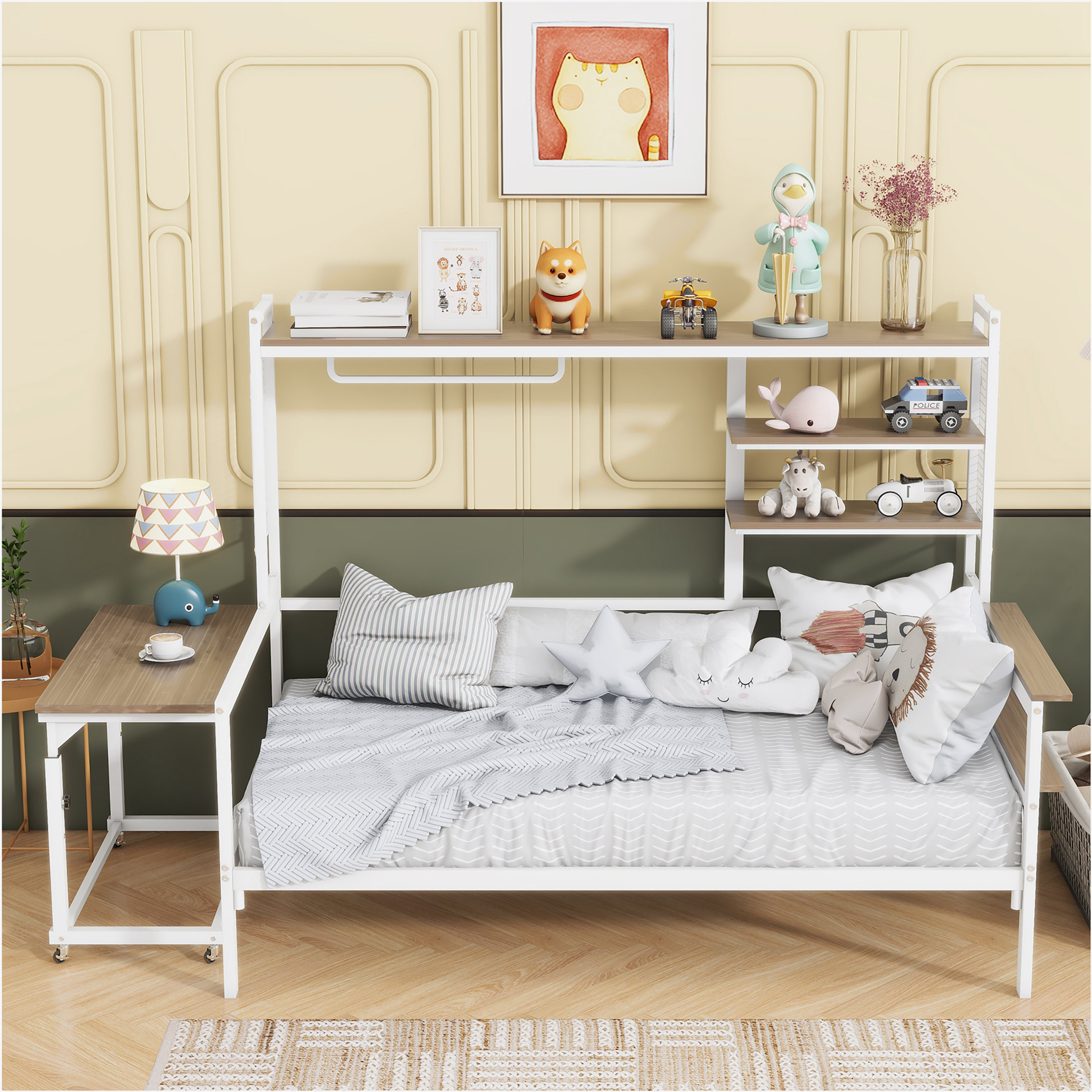Farm on table Full size Metal Daybed with Movable Desk, Metal Grid ...