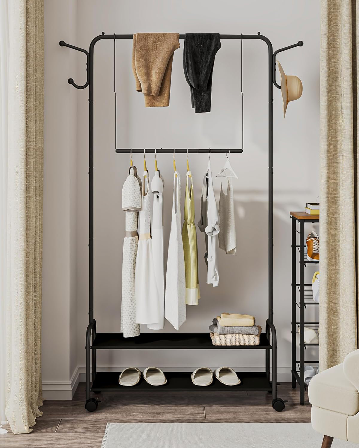 Rebrilliant Garment Rack With 2-Tier Storage Shelf 3-In-1 Design ...