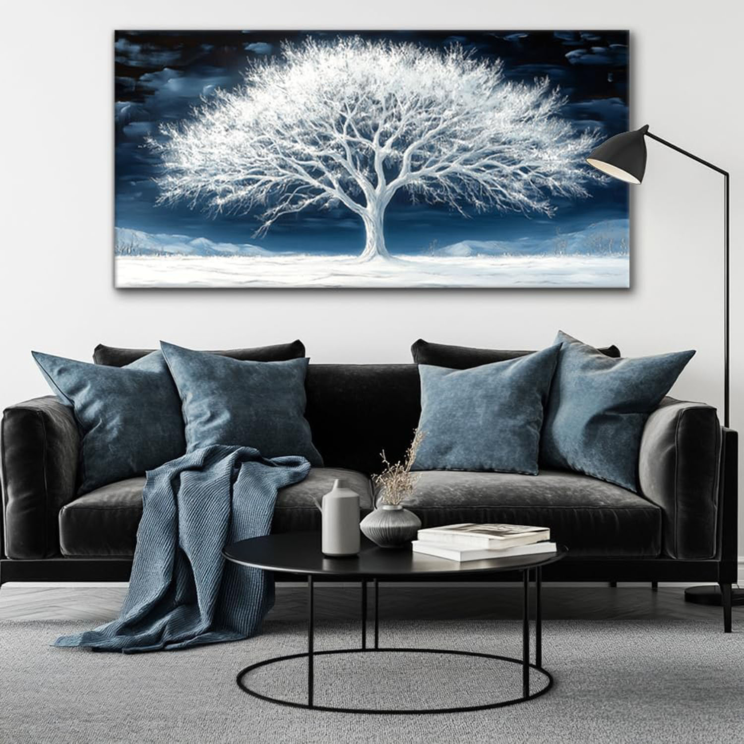 Winston Porter Office Navy Blue Snow White Canvas Painting Prints ...