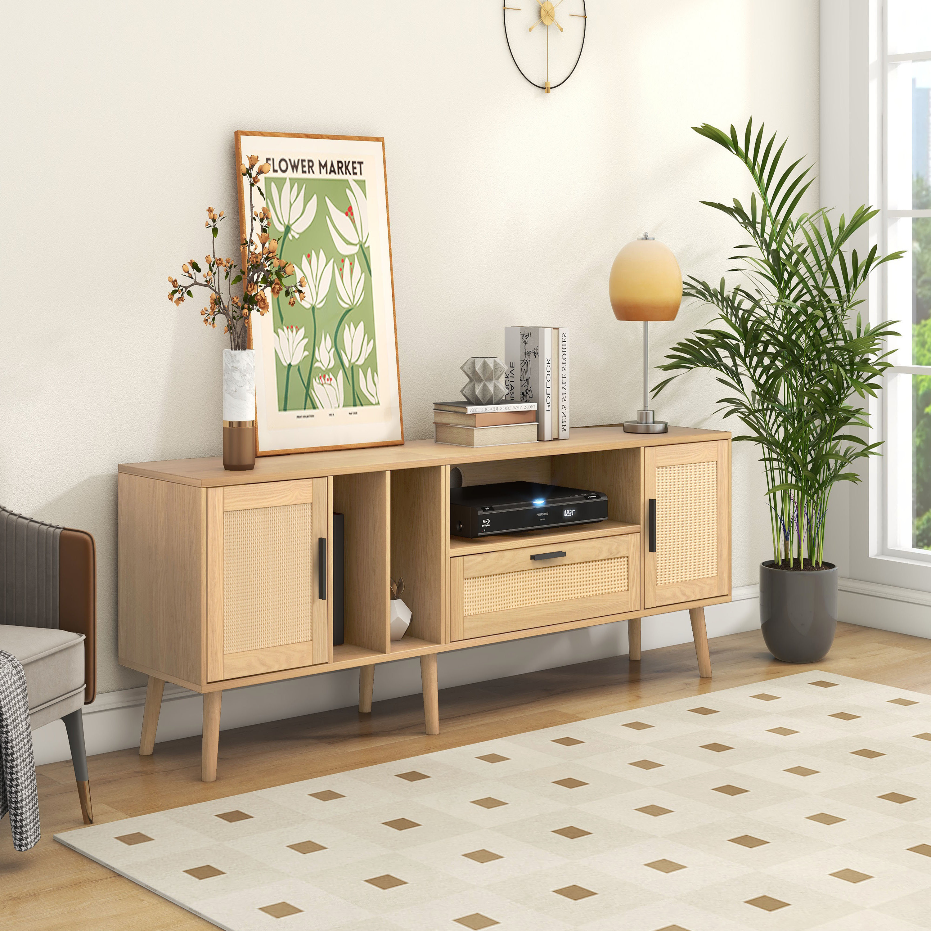 Bay Isle Home™ Stylish Rattan TV Stand With Ample Storage And Modern ...