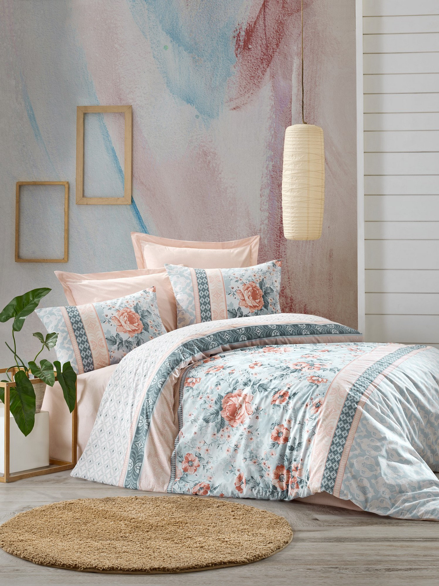 Asir Group INC Alida Pink/Blue/White 100% Cotton 4 Piece Duvet Cover ...