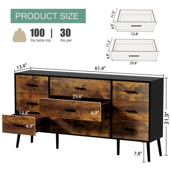 17 Stories Norvil 9 - Drawer 61.4 '' W Dresser & Reviews | Wayfair
