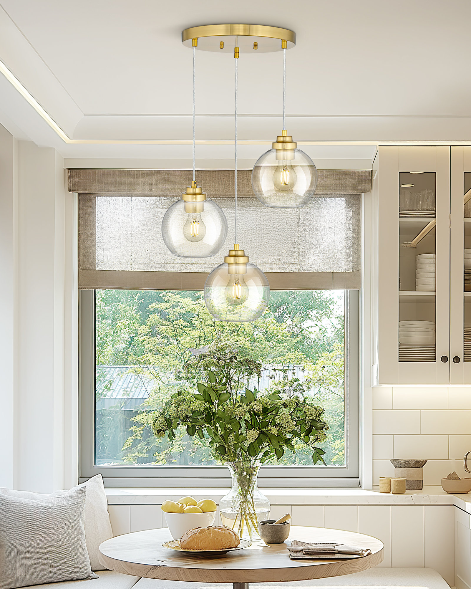 Mercer41 3-light Gold Cluster Pendant Light With Globe Glass Shade ...