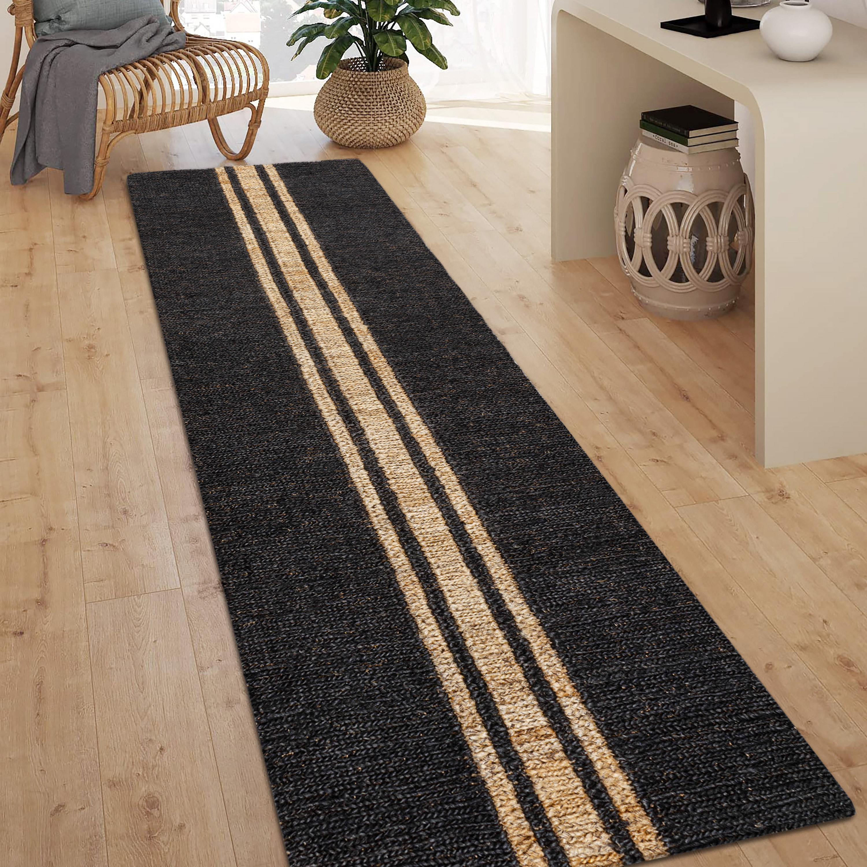 Jonathan Y Caundra Rustic Farmhouse Wide Ticking Stripe Jute Black ...
