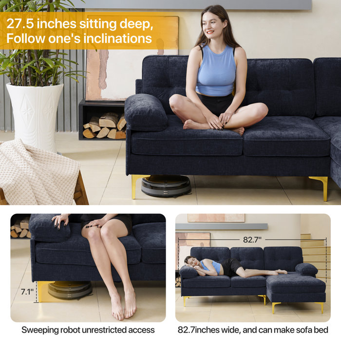 Mercer41 Convertible Sectional Sofa Couch, 83" L-Shape Sofa Couch with ...