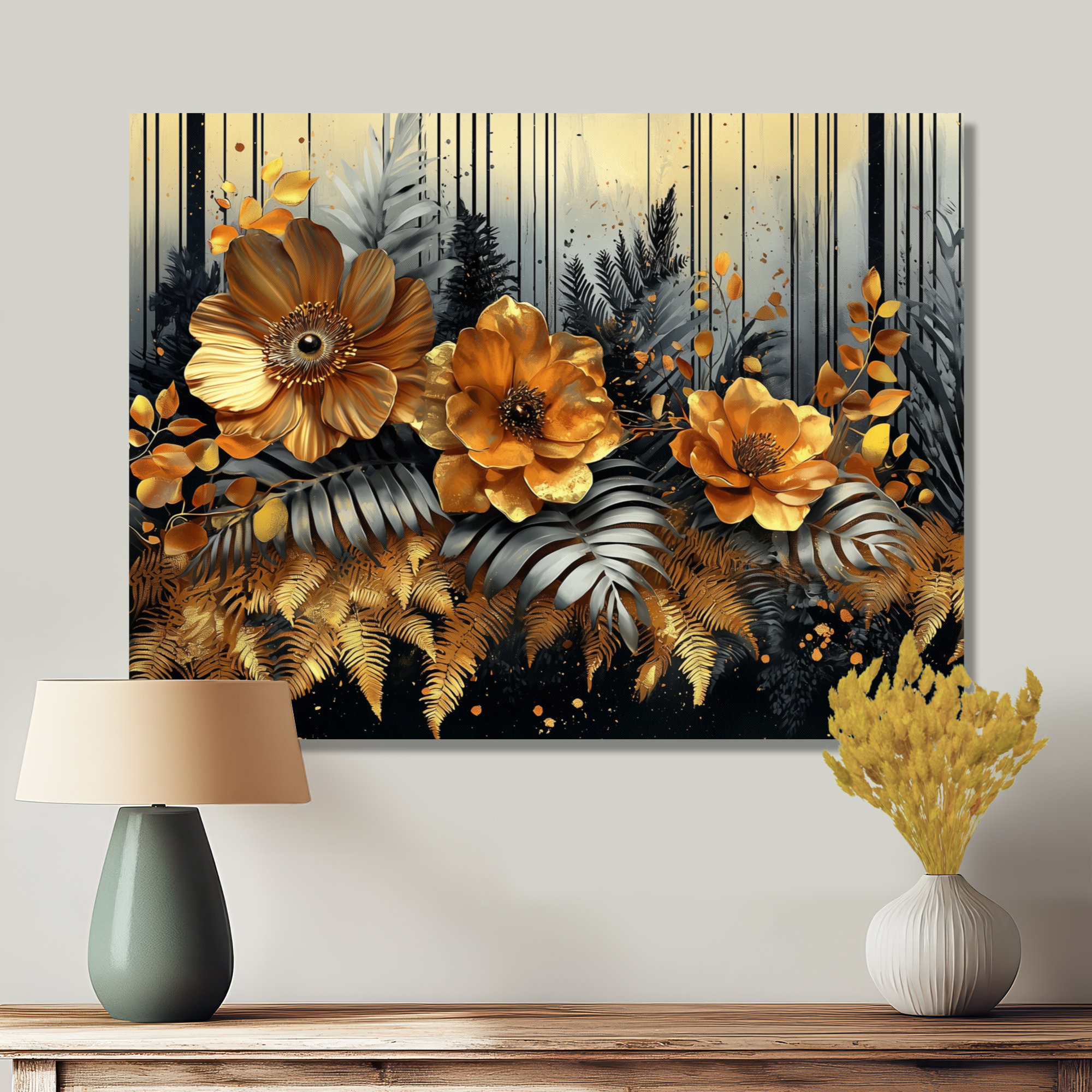 Ivy Bronx Modern Golden Ferns Into The Forest I - Modern Metal Art ...