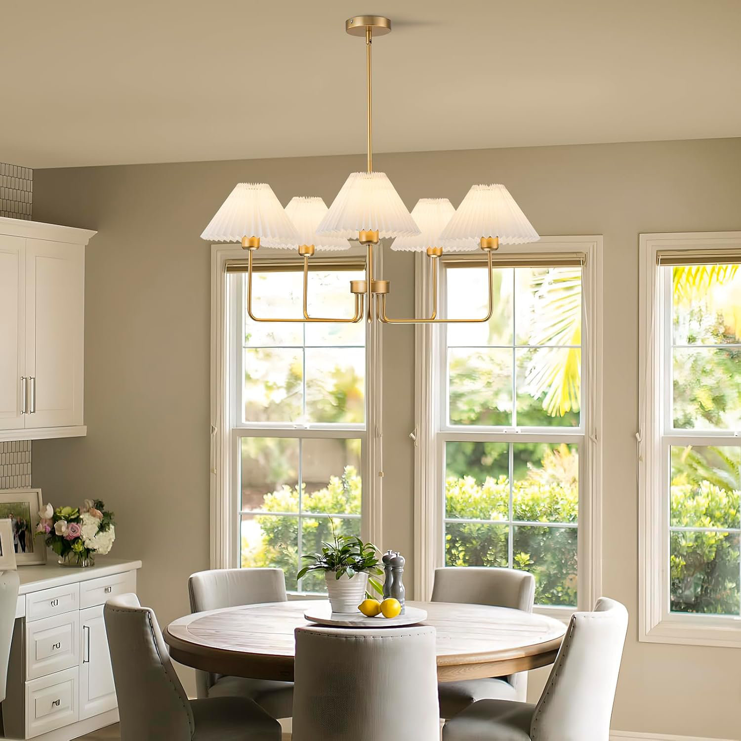 Mercer41 5-Light Chandeliers, Modern Chandelier with White Pleated ...