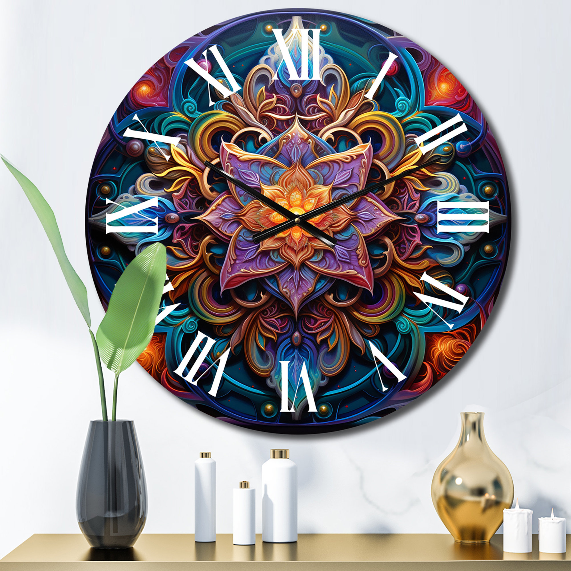 Design Art Ancient Colorful Magical Mandala III Wall Clock | Wayfair