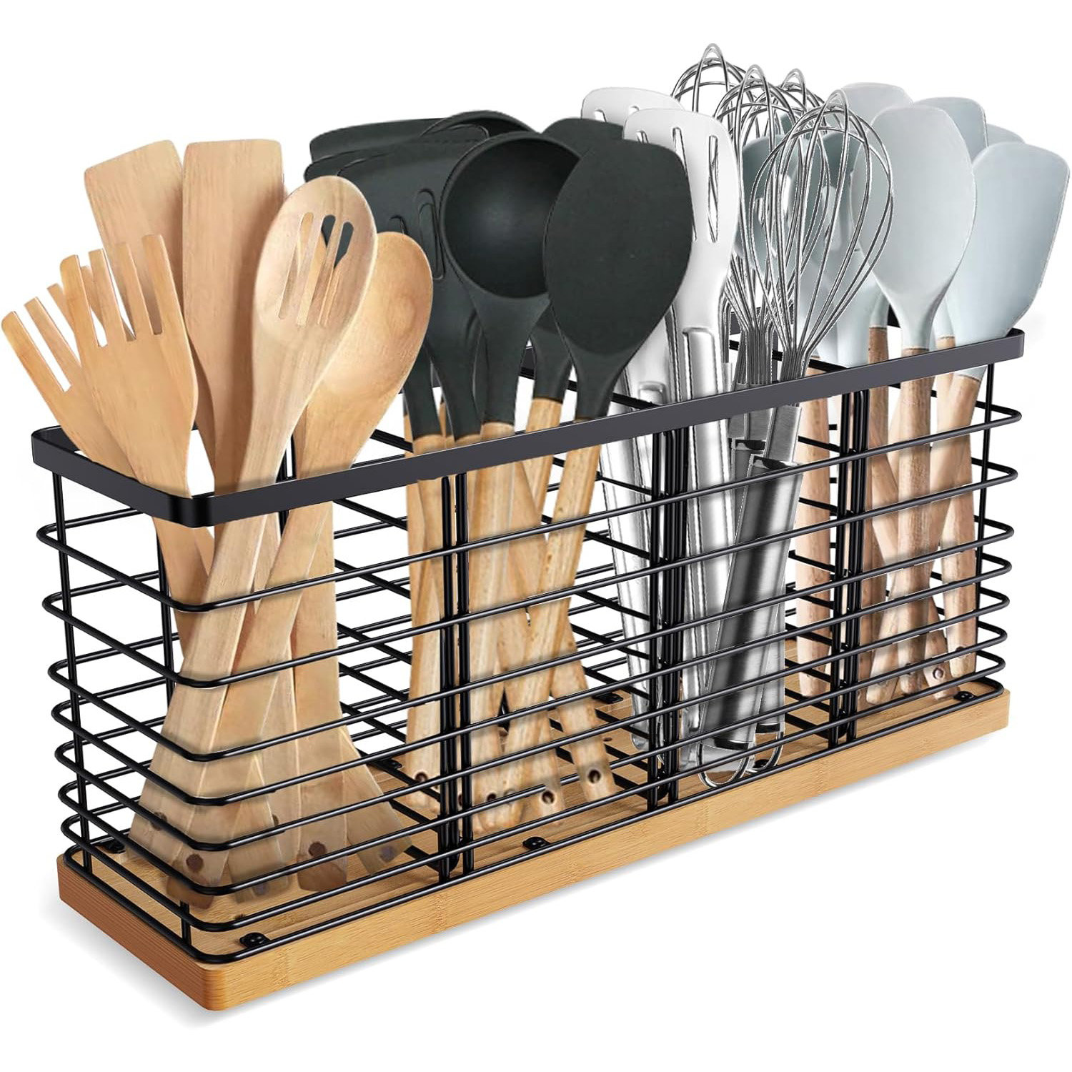 Gracie Oaks Extra Large Kitchen Utensil Holder With 4 Compartments ...
