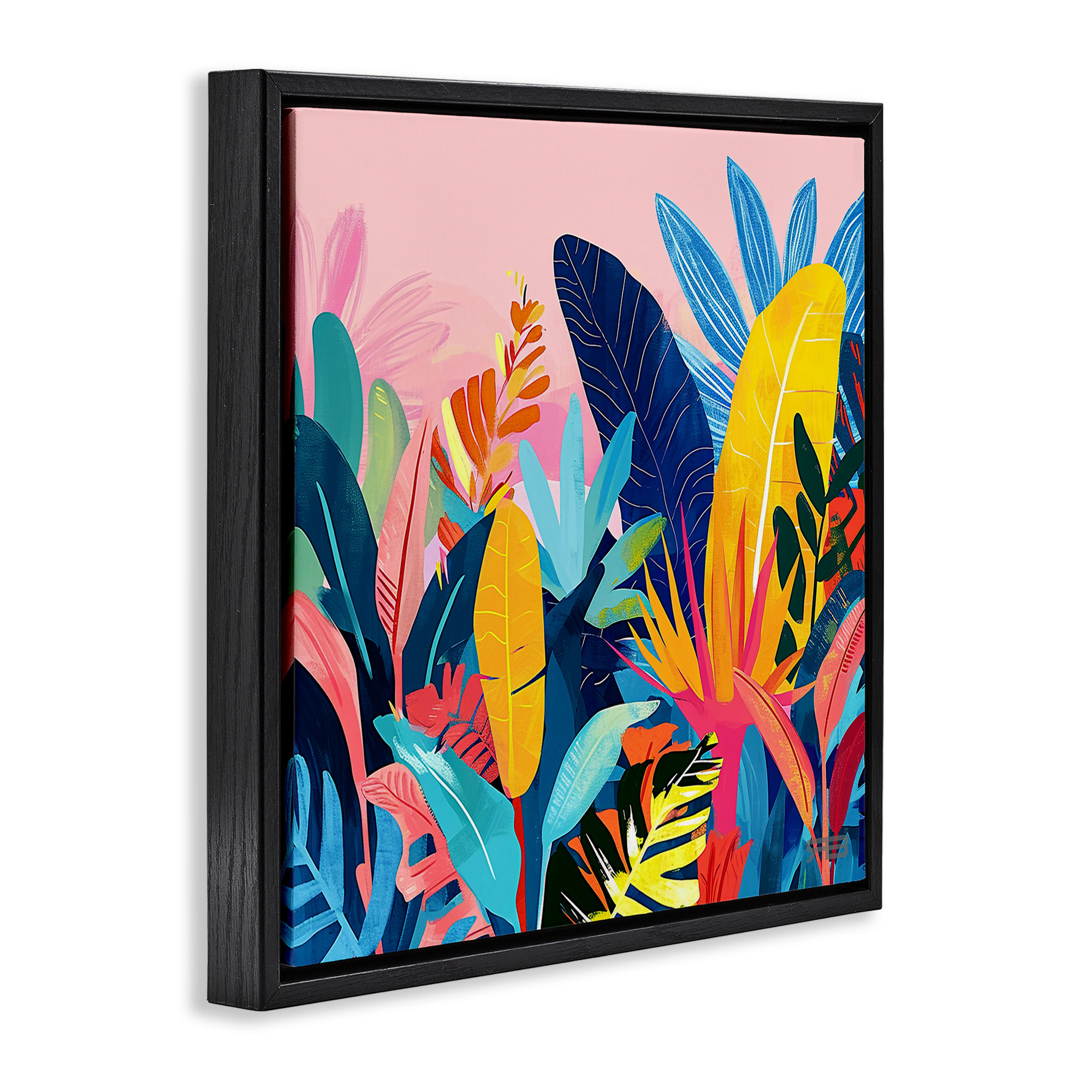 Dakota Fields Bold Tropical Jungle Leaves Black Framed Floater Canvas Wall Art by Roozbeh ...