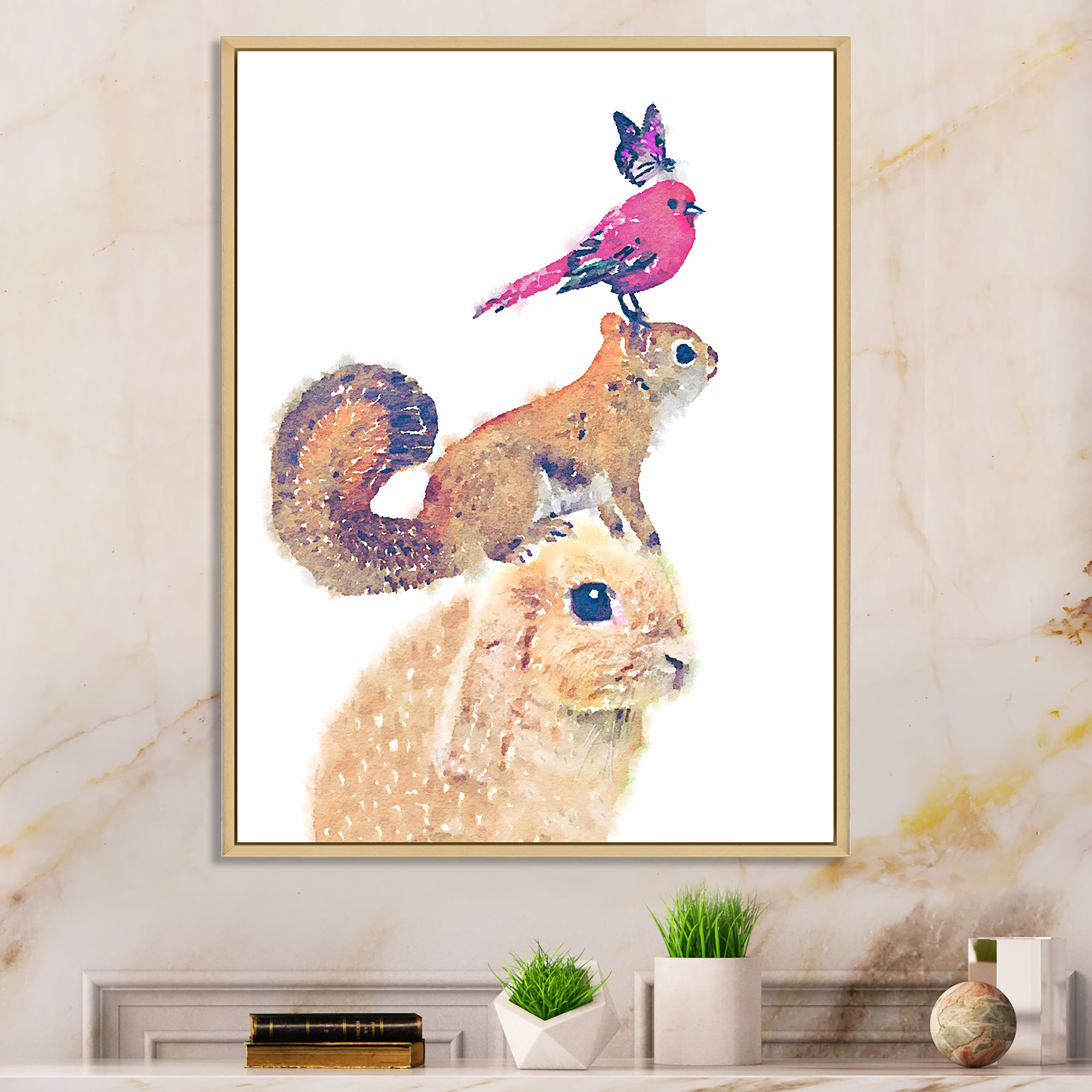 August Grove® Cartoon Rabbit Red Squirrel Bird And " Cartoon Rabbit Red ...