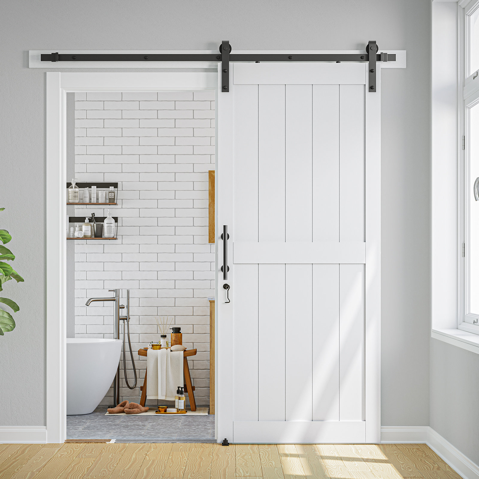 LDB_BUILDING Manufactured Paneled Barn Door with Installation Hardware ...