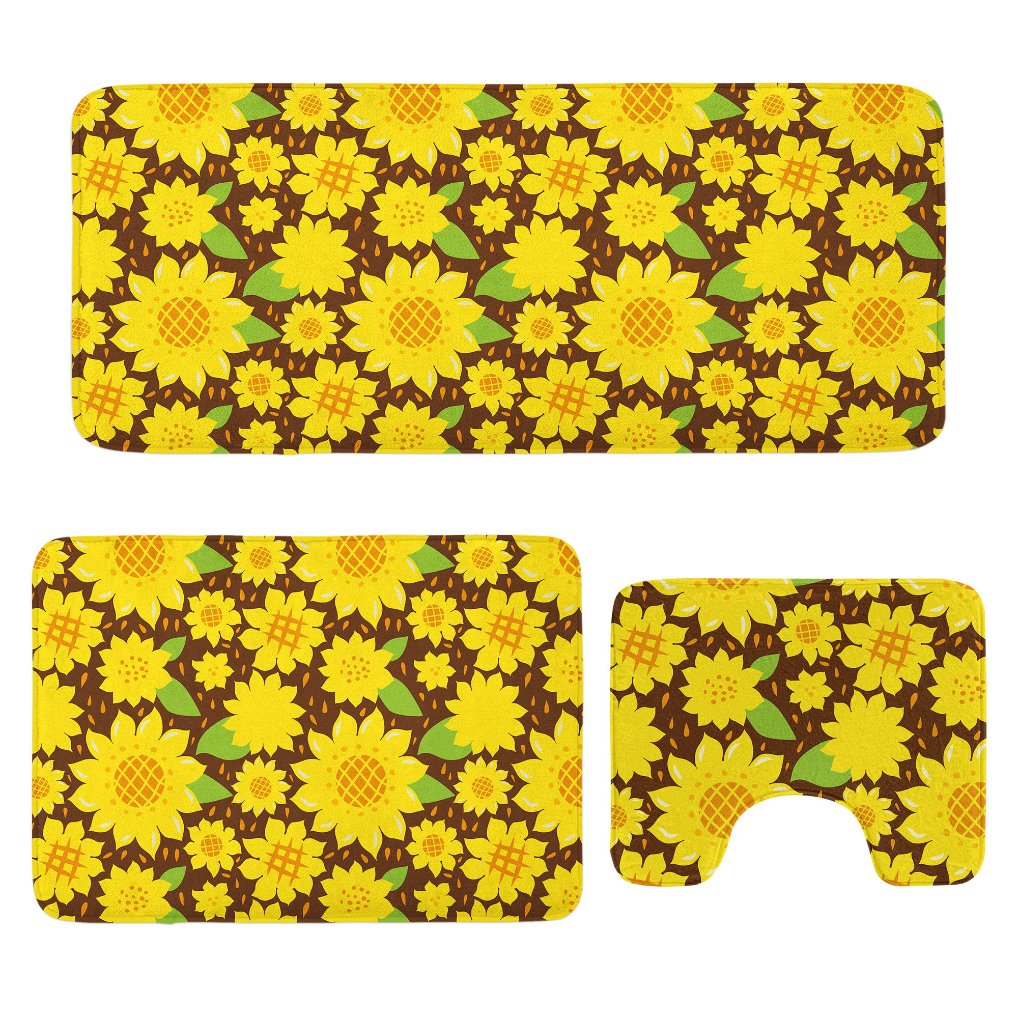 East Urban Home Sunflower Bathroom Rug Set 3 Pieces U-Shape & Rectangle ...