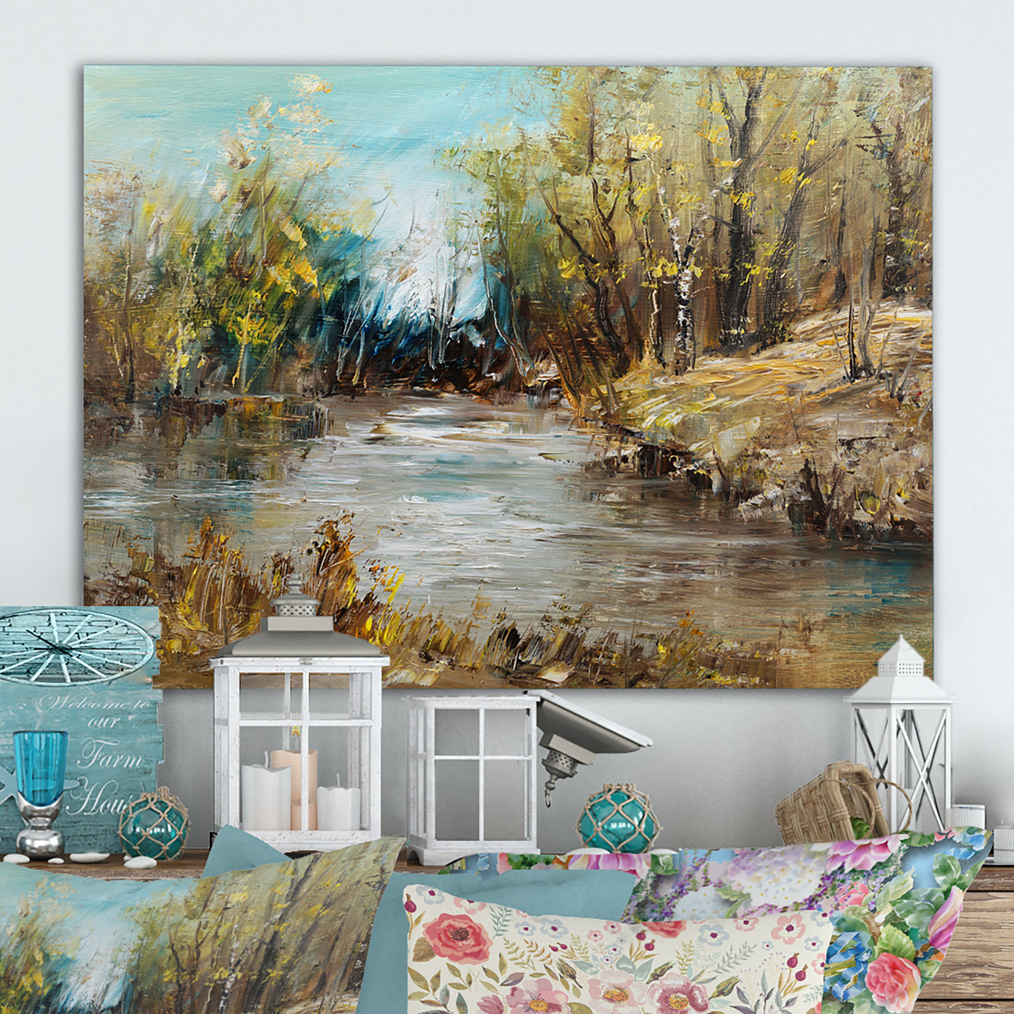 Millwood Pines Summer River Landscape V - Floater Frame Print on Canvas ...