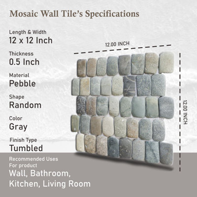 b.o.i Florida 12" x 12" Natural Stone Random Pebble Mosaic Wall Tile ...