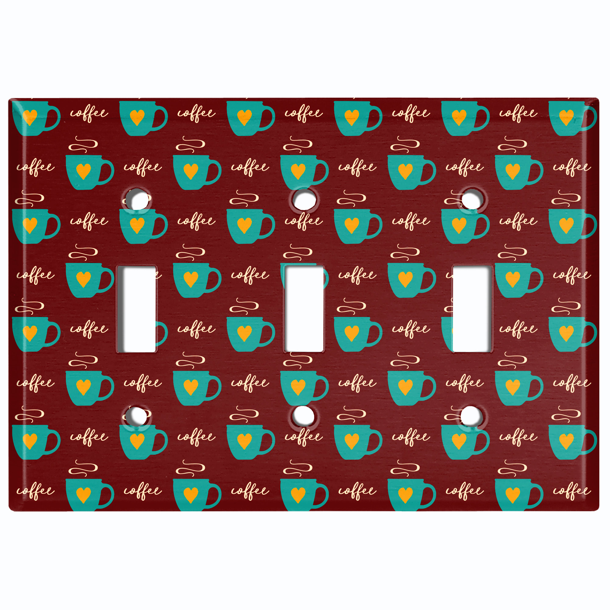 WorldAcc Coffee Cups Green Hearts Brown 3-Gang Toggle Light Switch Wall ...